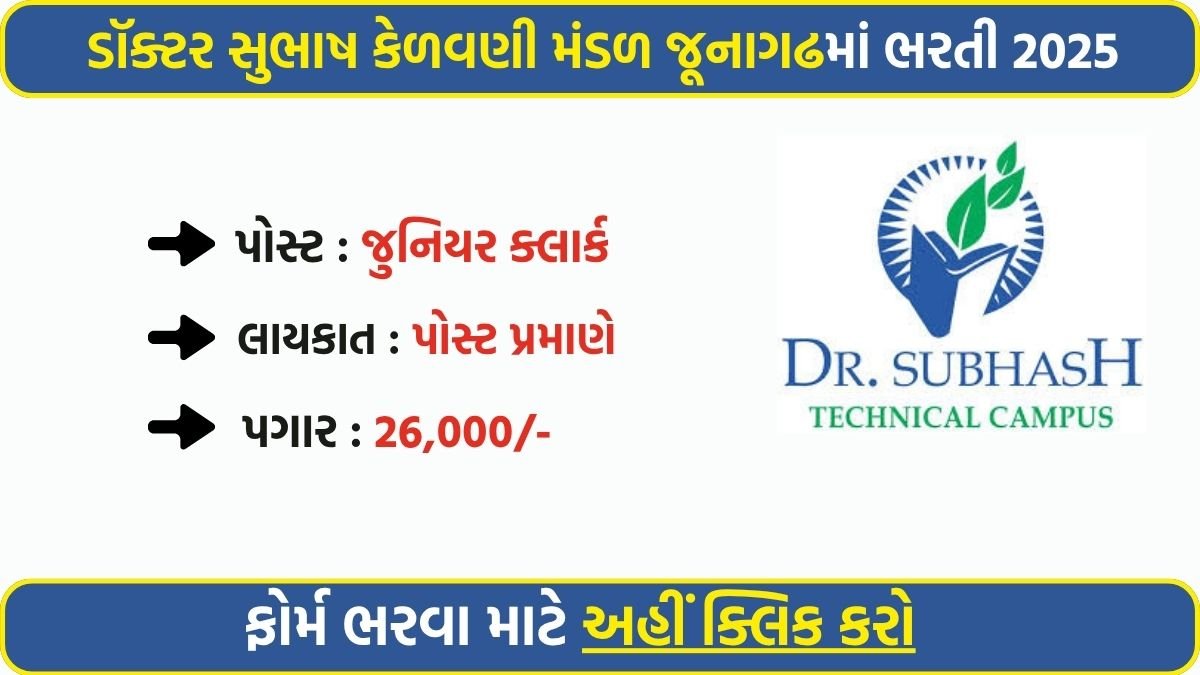 Dr. Subhash P. Chavda Ahir Kelavani Mandal Recruitment 2025 – Apply for Junior Clerk Posts in ...